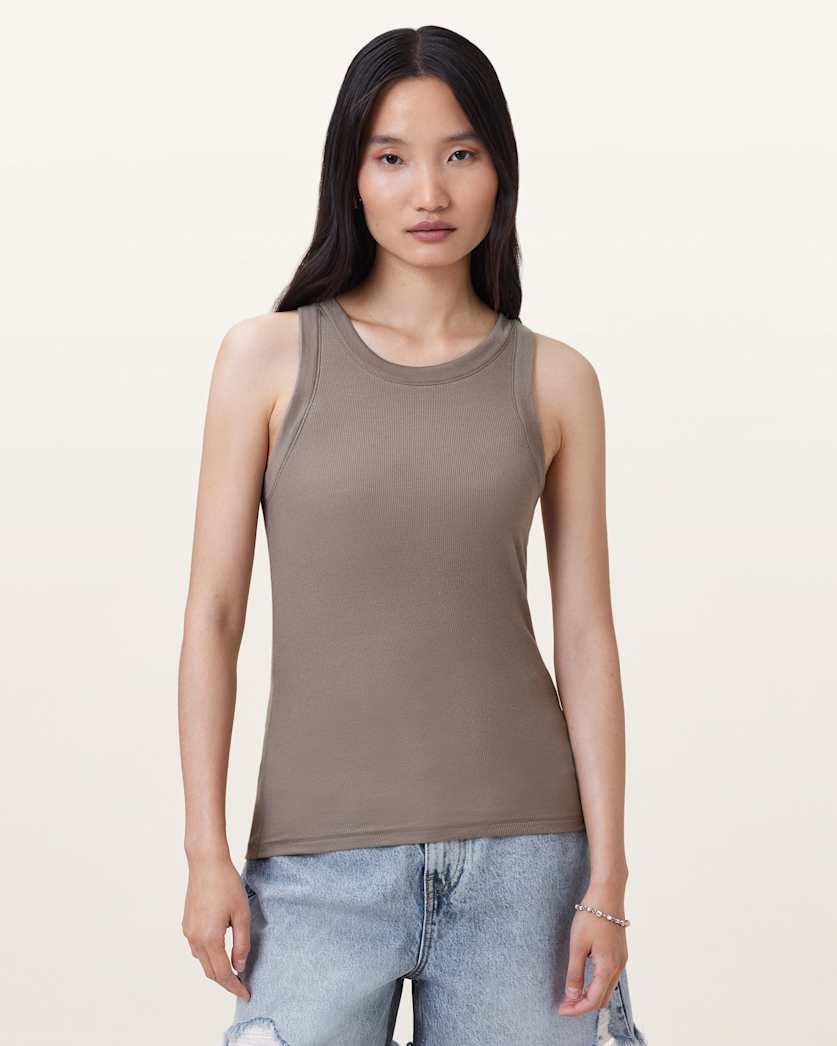 Rina Crew Neck Sleeveless Tank Top PINE BARK BROWN | ALLSAINTS